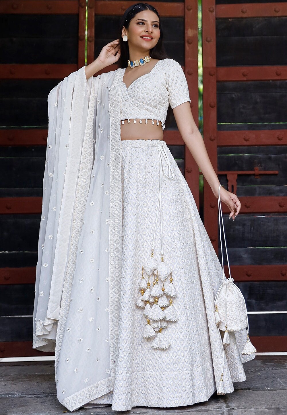 Purple And White Lehenga