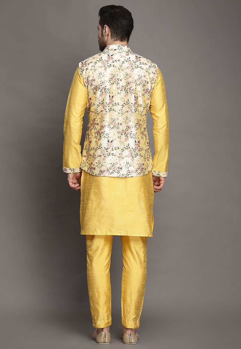 Embroidered Art Silk Kurta Jacket Set in Yellow - Etsy