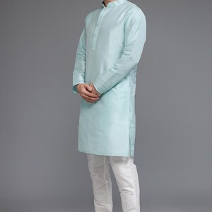 Solid Color Art Silk Kurta Set in Sky Blue Color - Etsy