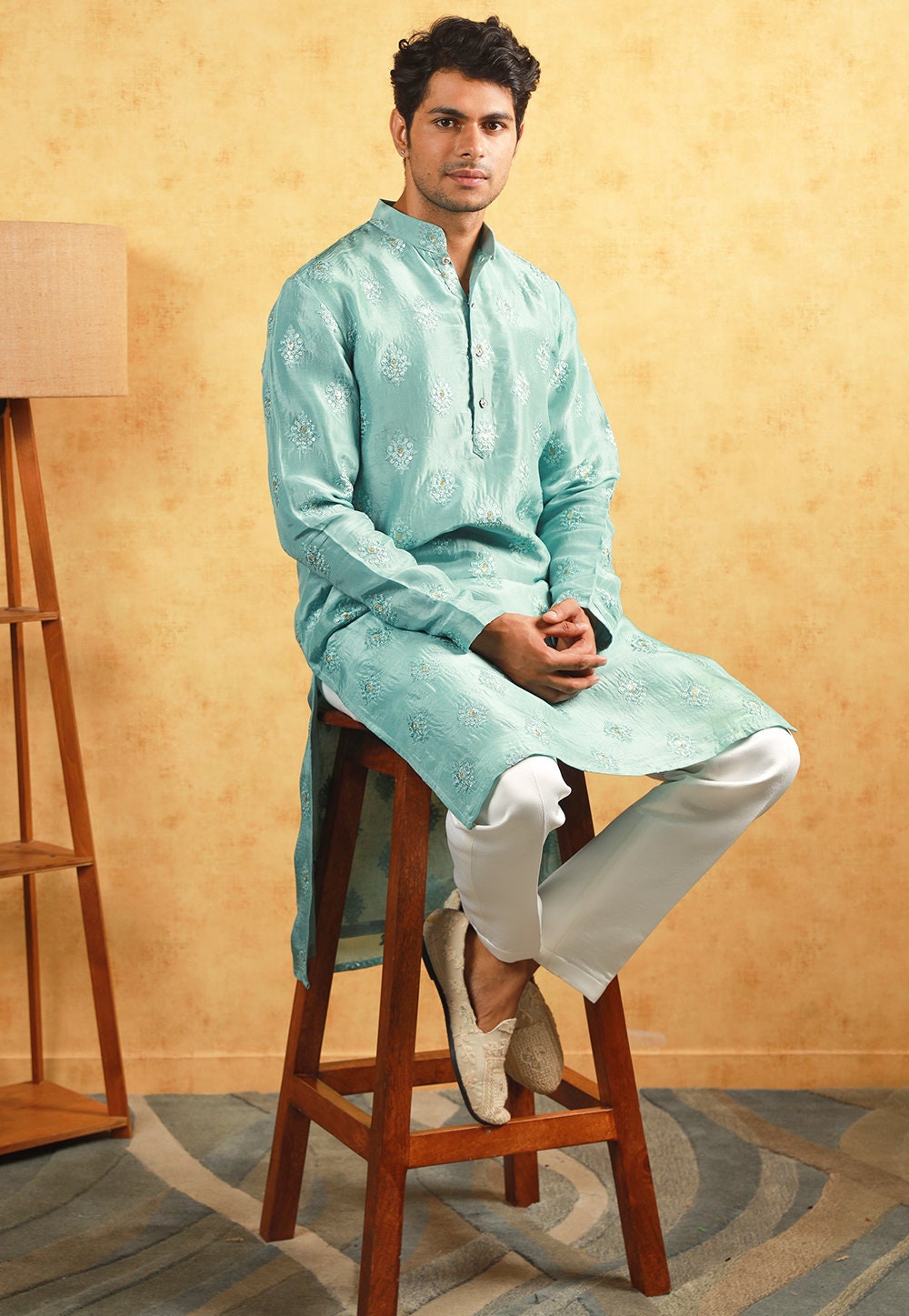 Embroidered Upadda Silk Kurta Set in Sea Green - Etsy