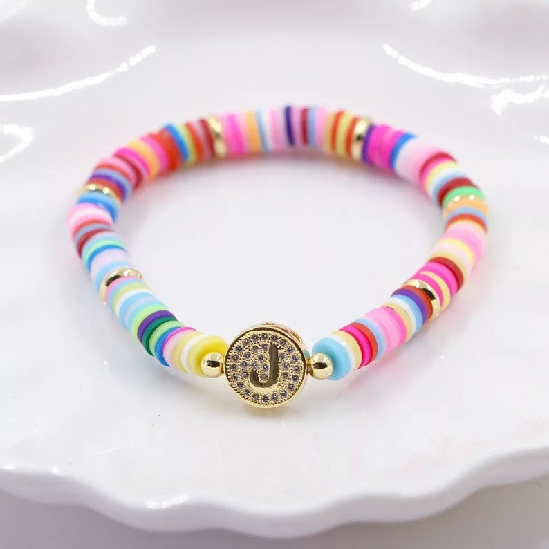 Initial Confetti Bracelet Colorful Clay Bead Bracelet - Etsy
