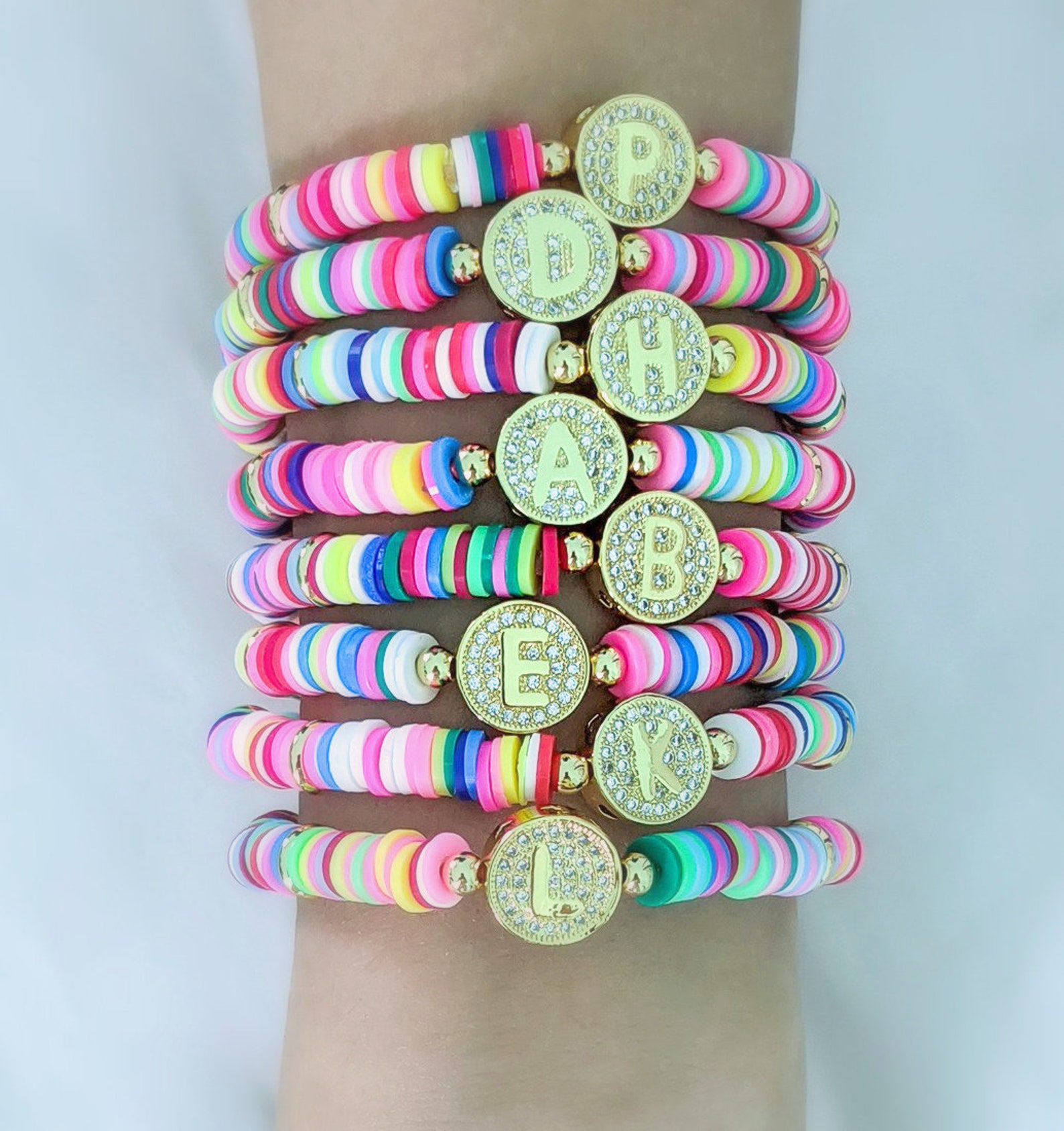 Initial Confetti Bracelet Colorful Clay Bead Bracelet - Etsy