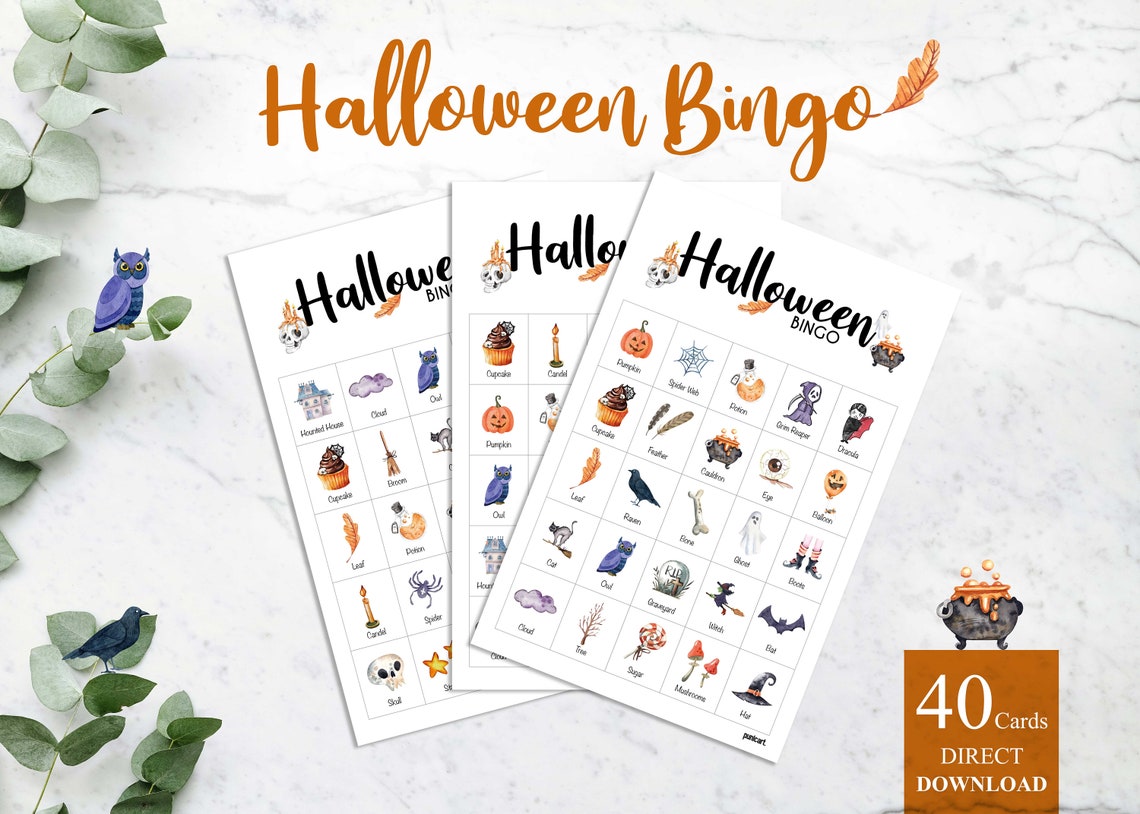 Halloween Bingo Set 40x Cards Printable Halloween Game Kid - Etsy