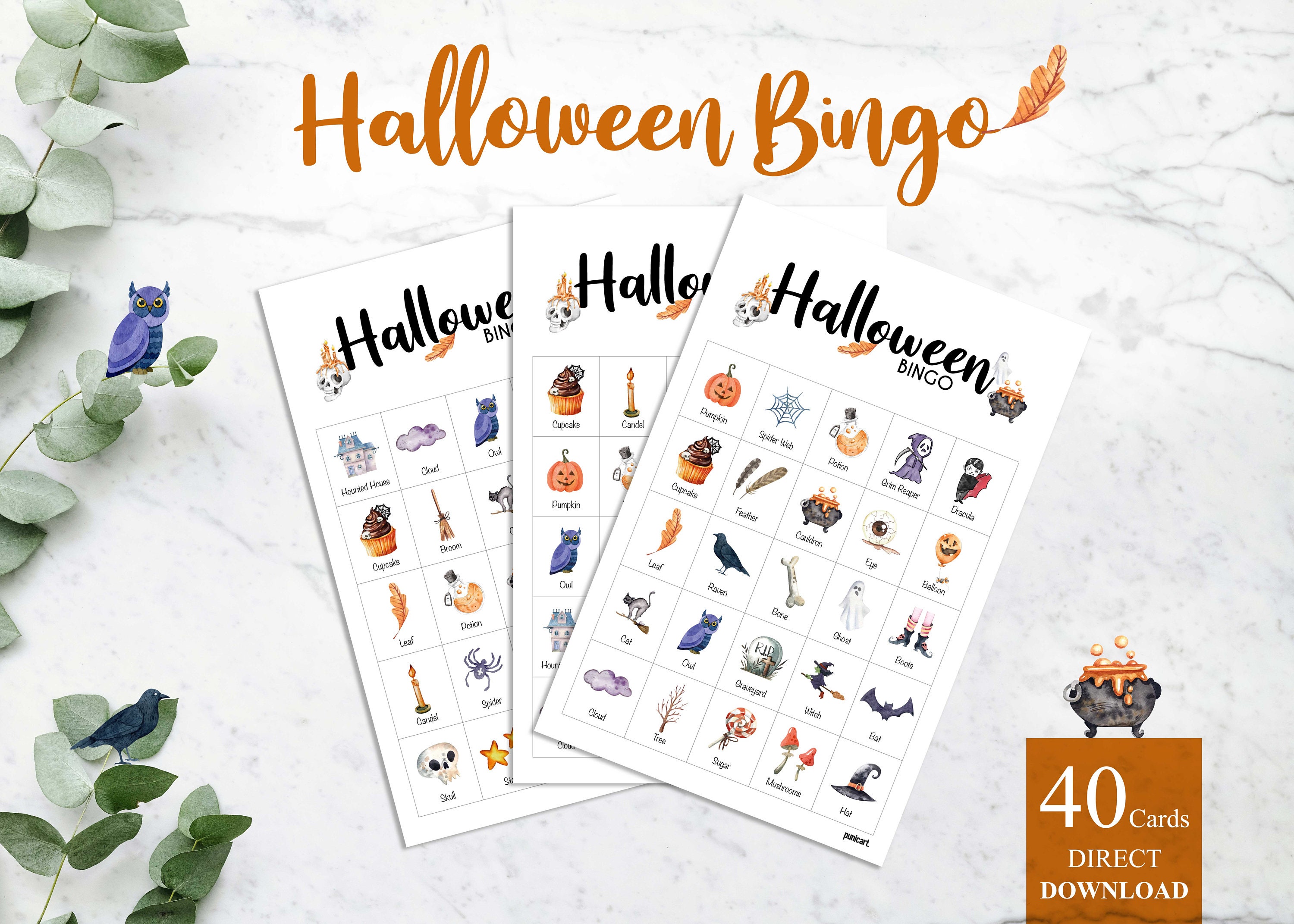 Halloween Bingo Set 40x Cards | Printable Halloween Game | Kid ...