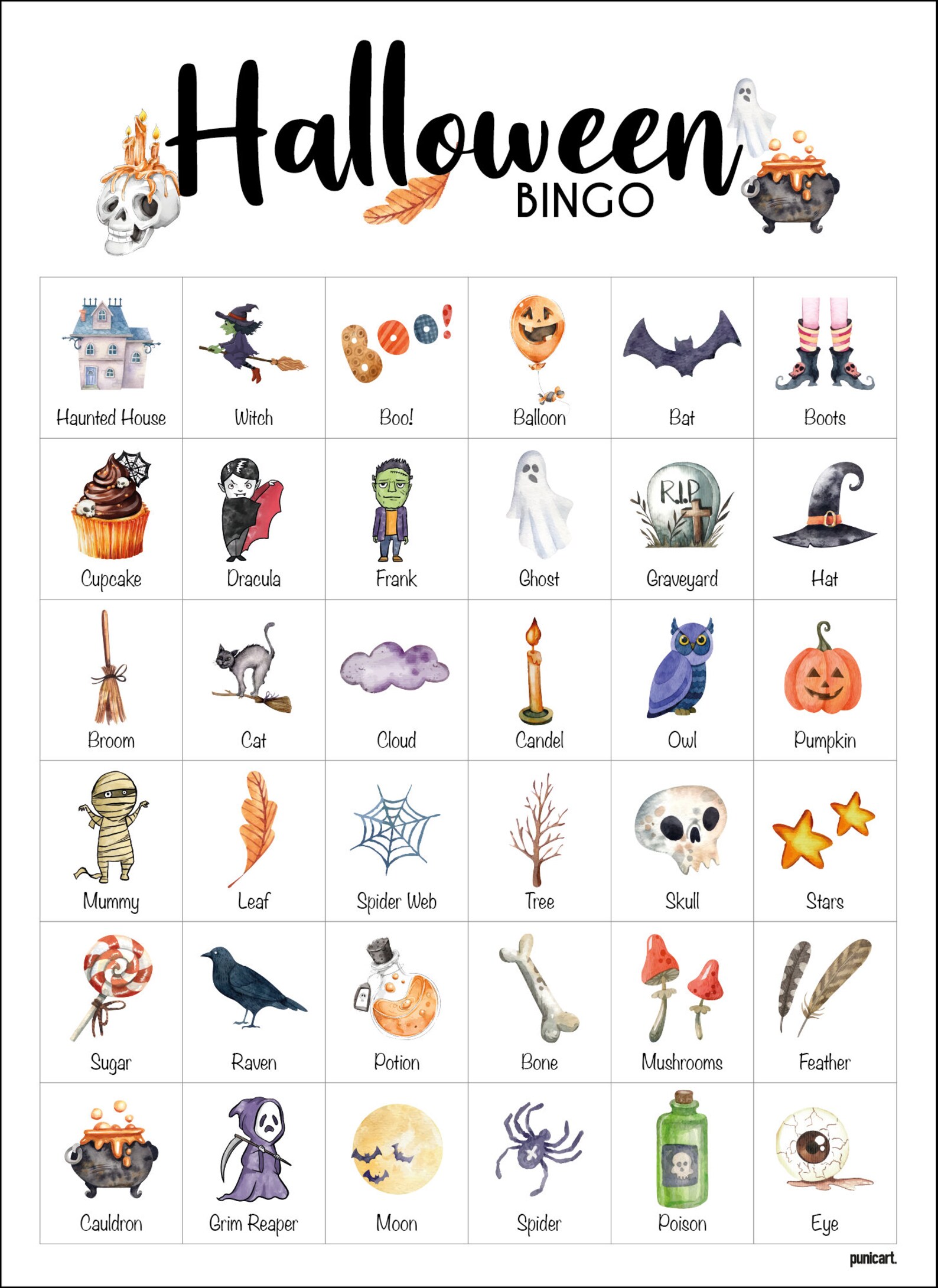 Halloween Bingo Set 40x Cards | Printable Halloween Game | Kid ...