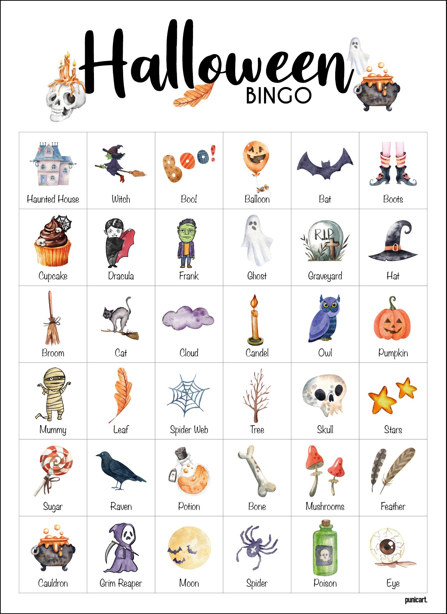 Halloween Bingo Set 40x Cards | Printable Halloween Game | Kid ...