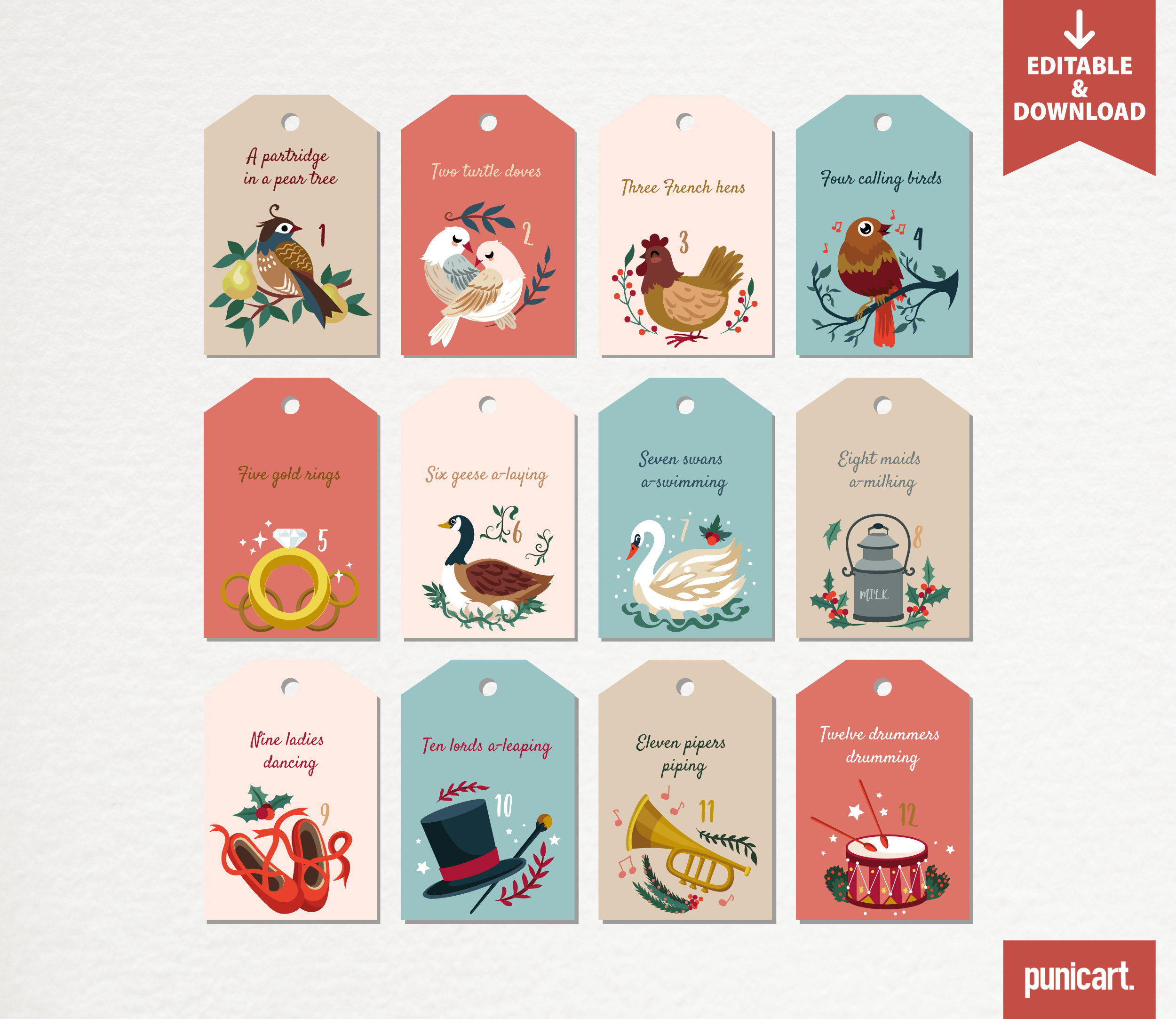 Animated 12 Days of Christmas Gift Tags Template | Printable Favor Tags ...