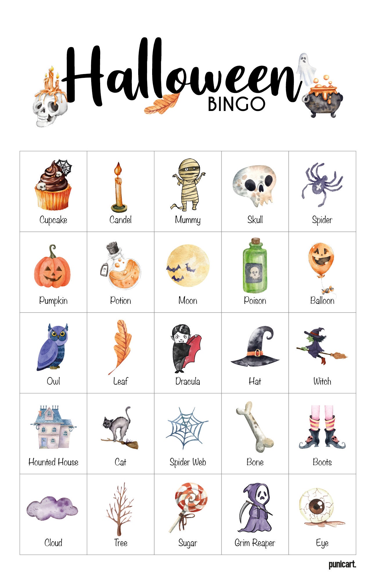 Halloween Bingo Set 40x Cards Printable Halloween Game Kid - Etsy