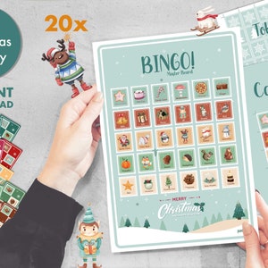 Christmas Bingo Set 20x Cards Printable Christmas Game Kid Educational ...