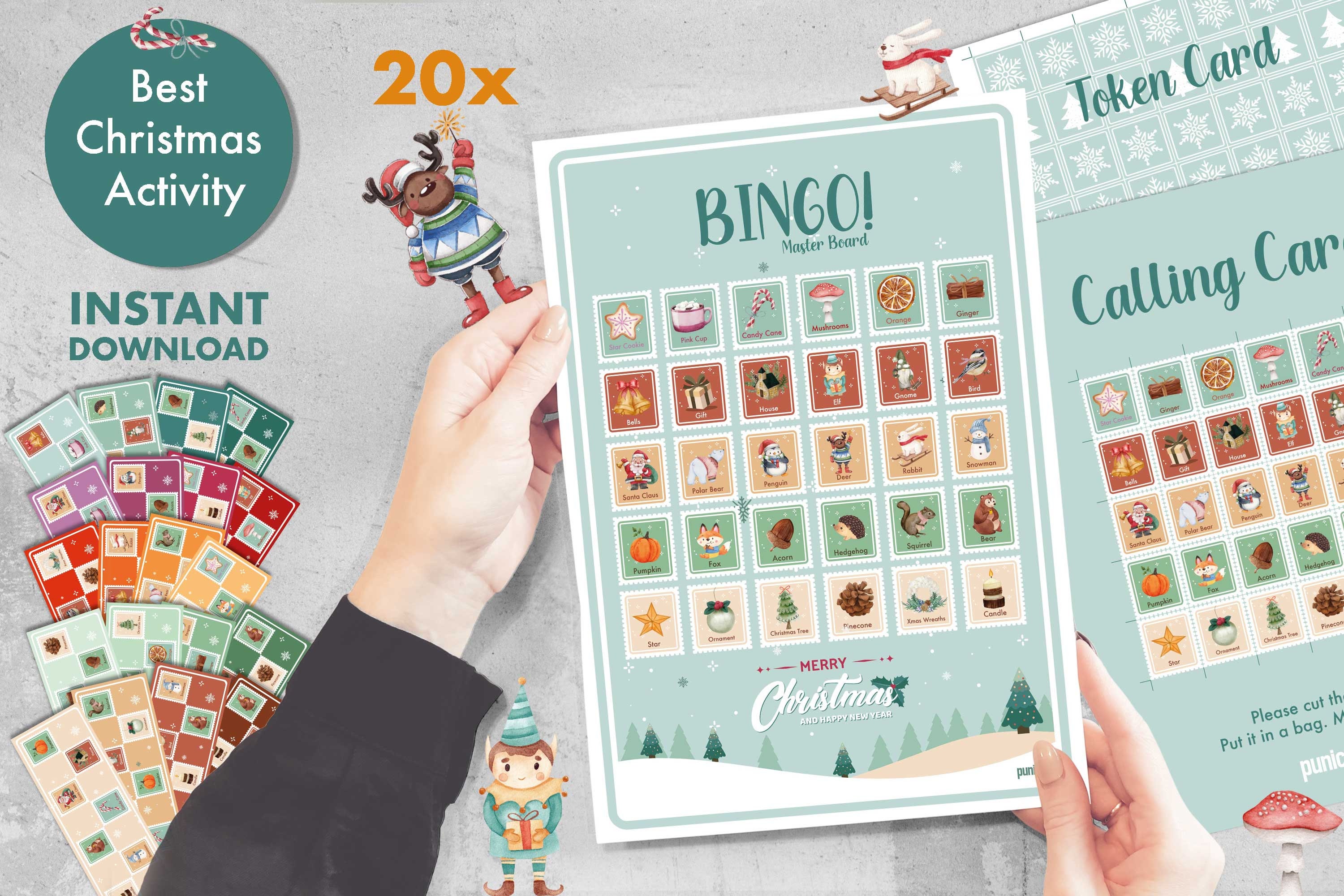 Christmas Bingo Set 20x Cards Printable Christmas Game Kid Educational ...