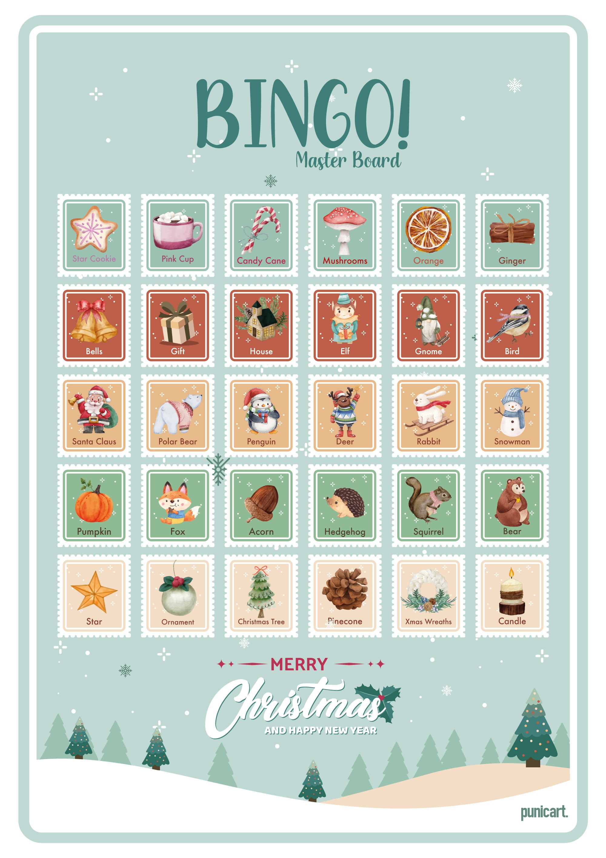 Christmas Bingo Set 20x Cards Printable Christmas Game Kid Educational ...