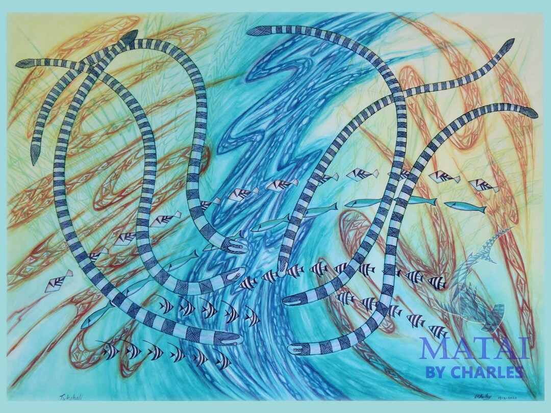 Coral Snakes Digital Art, Polynesian Coral Snake Wall Decor. - Etsy