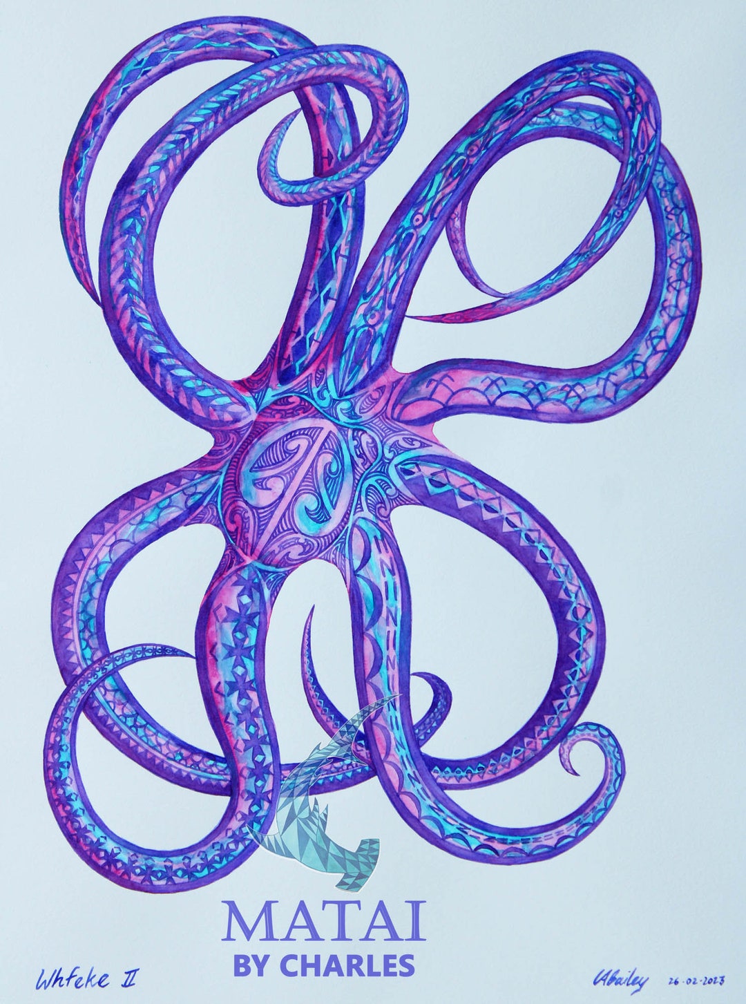 Pan Polynesian Octopus Canvas Print, Octopus Watercolor Wall Art ...