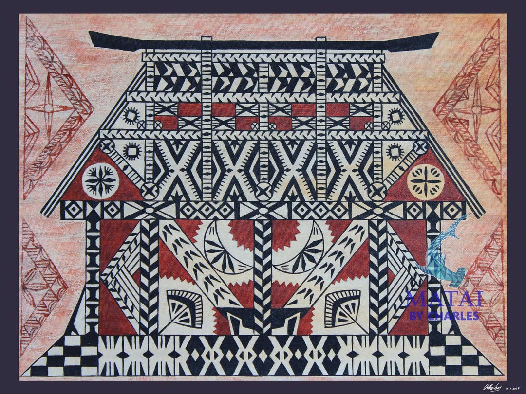 Fijian House Wall Art, Tapa Art, Digital Tapa Wall Art, Polynesian Tapa ...