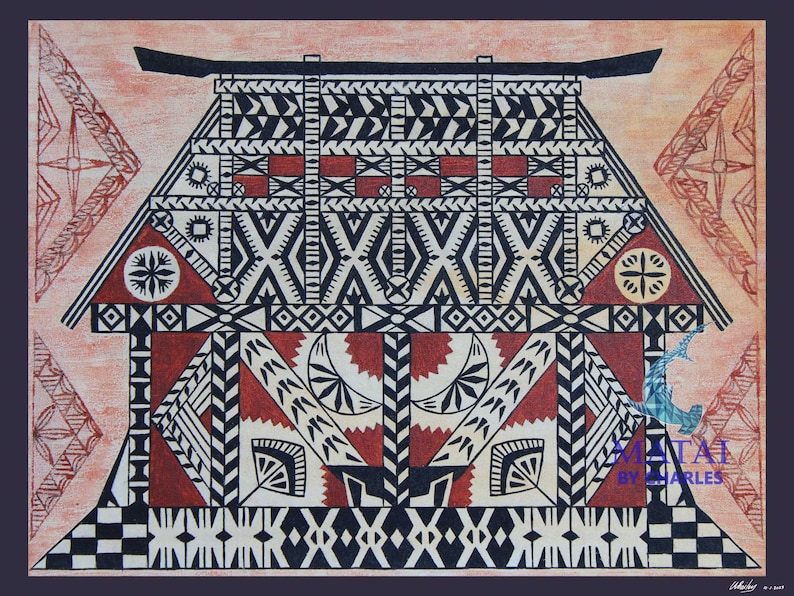 Fijian House Wall Art, Tapa Art, Digital Tapa Wall Art, Polynesian Tapa ...
