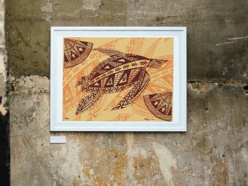 Polynesian Turtle Wall Art, Digital Tapa Cloth Art, Tropical Art ...
