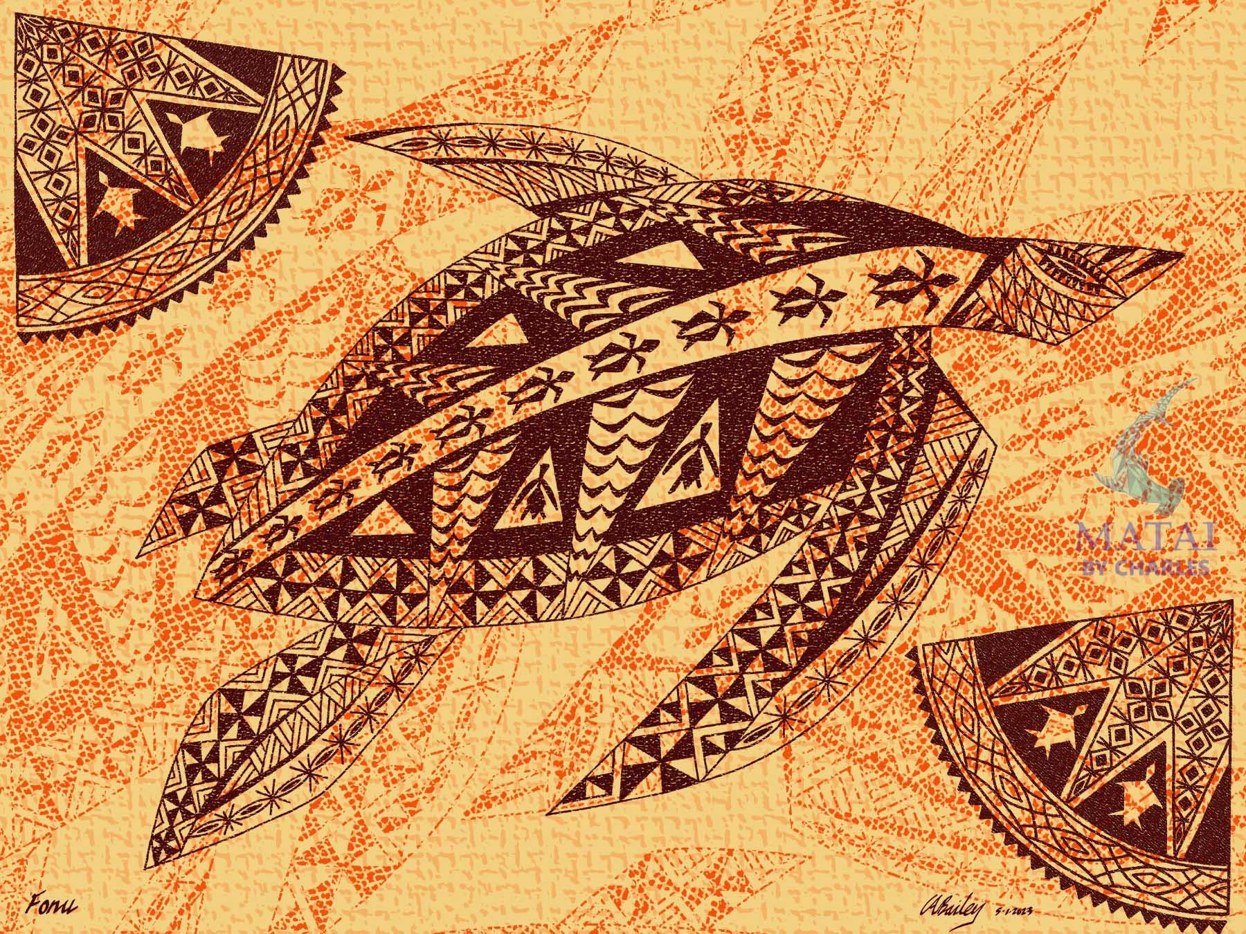 Polynesian Turtle Wall Art, Digital Tapa Cloth Art, Tropical Art ...