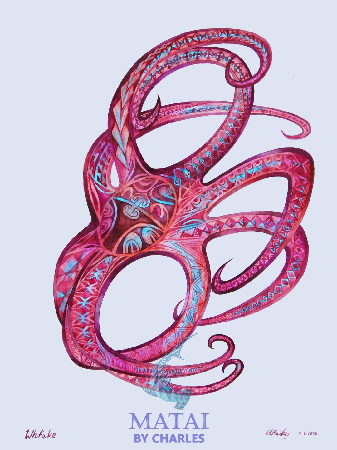 Pan Polynesian Octopus Canvas Print, Octopus Watercolor Wall Art ...