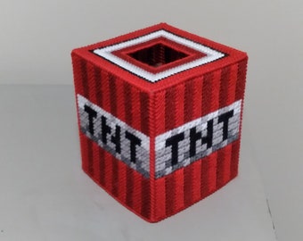 Minecraft TNT Video Game Computer Handmade Plastic Canvas Tissue Box ...