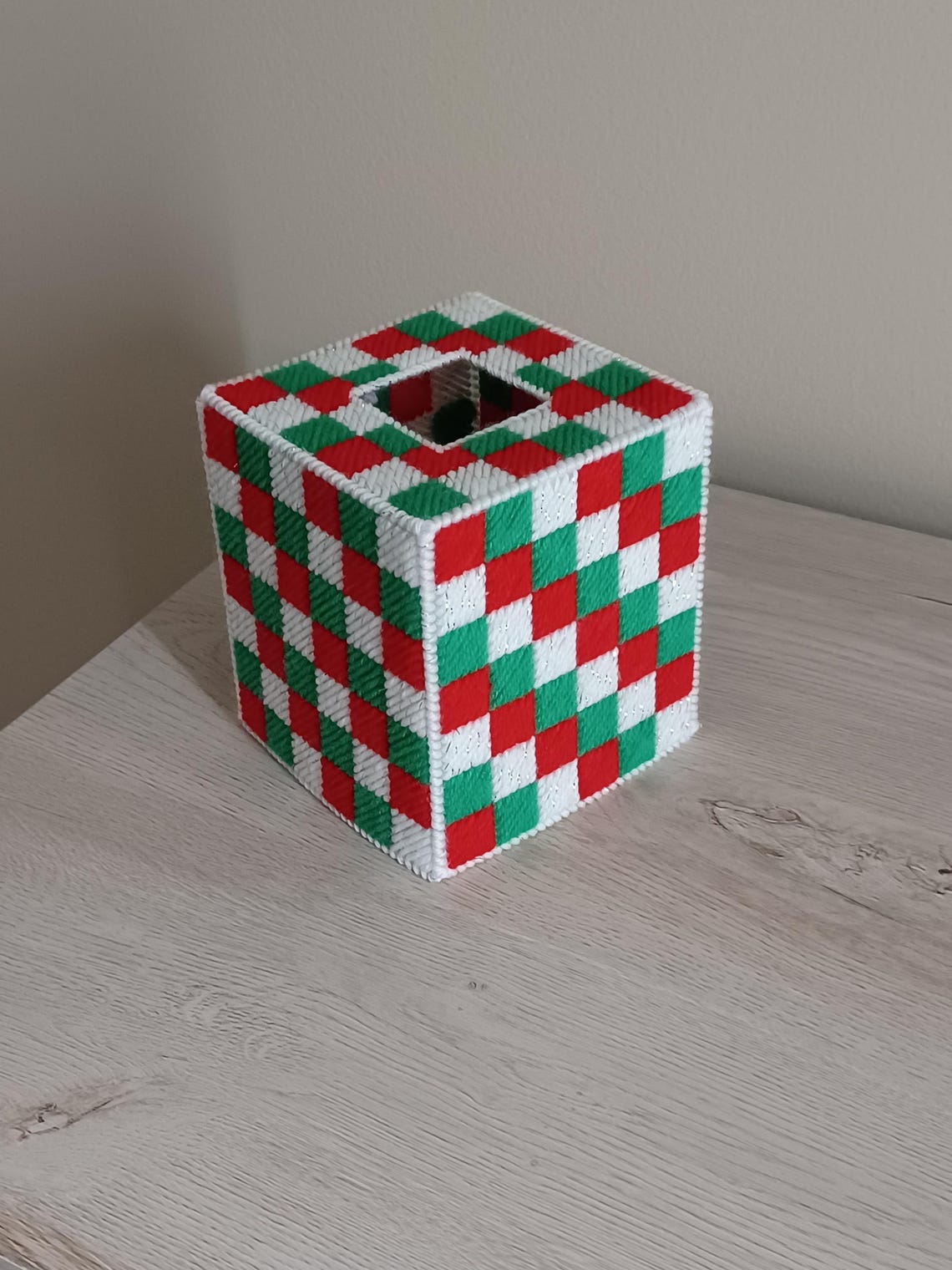 Red, White, Green Checkered Tissue Box - Etsy