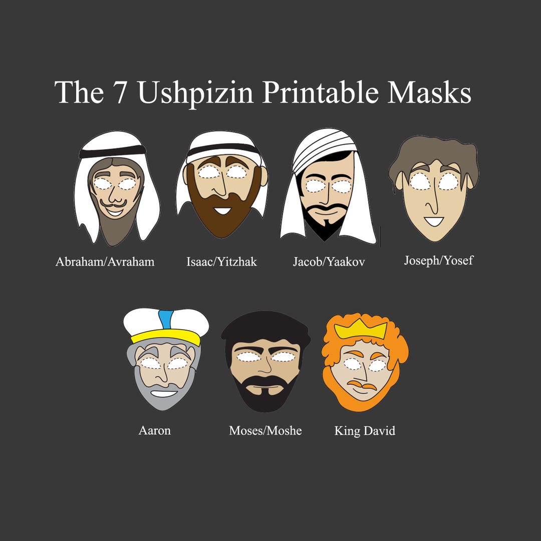 7 Printable Sukkot Ushpizin Masks, Instant Download, Sukkot Download ...