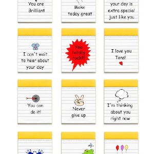 Lunch Box Notes , 36 Lunch Cards, Instant Download, Girl Lunch Box ...