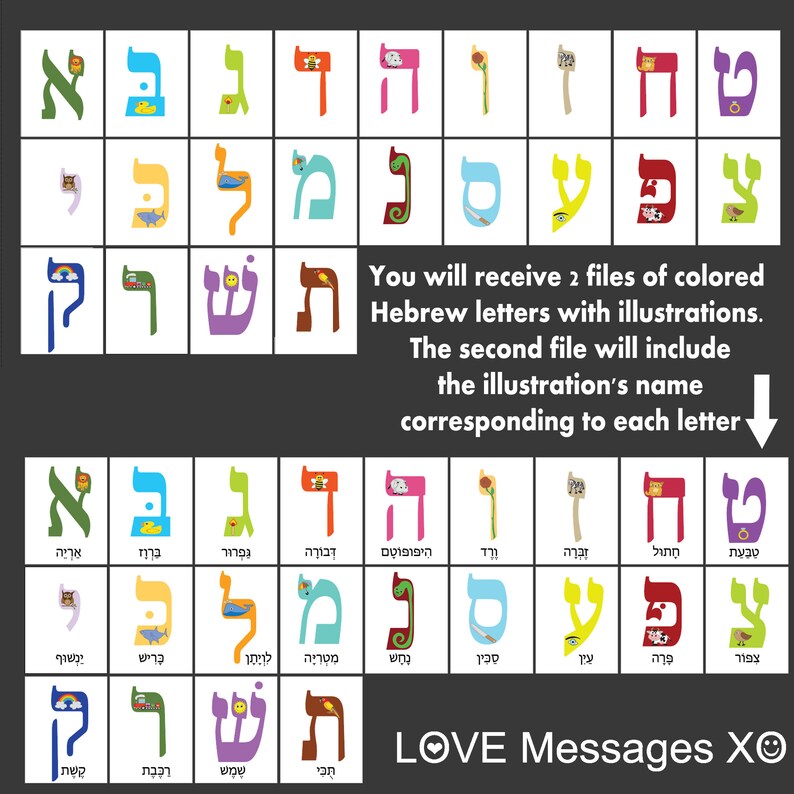 Printable Hebrew Alphabet Letters, Digital, PDF Instant Download ...
