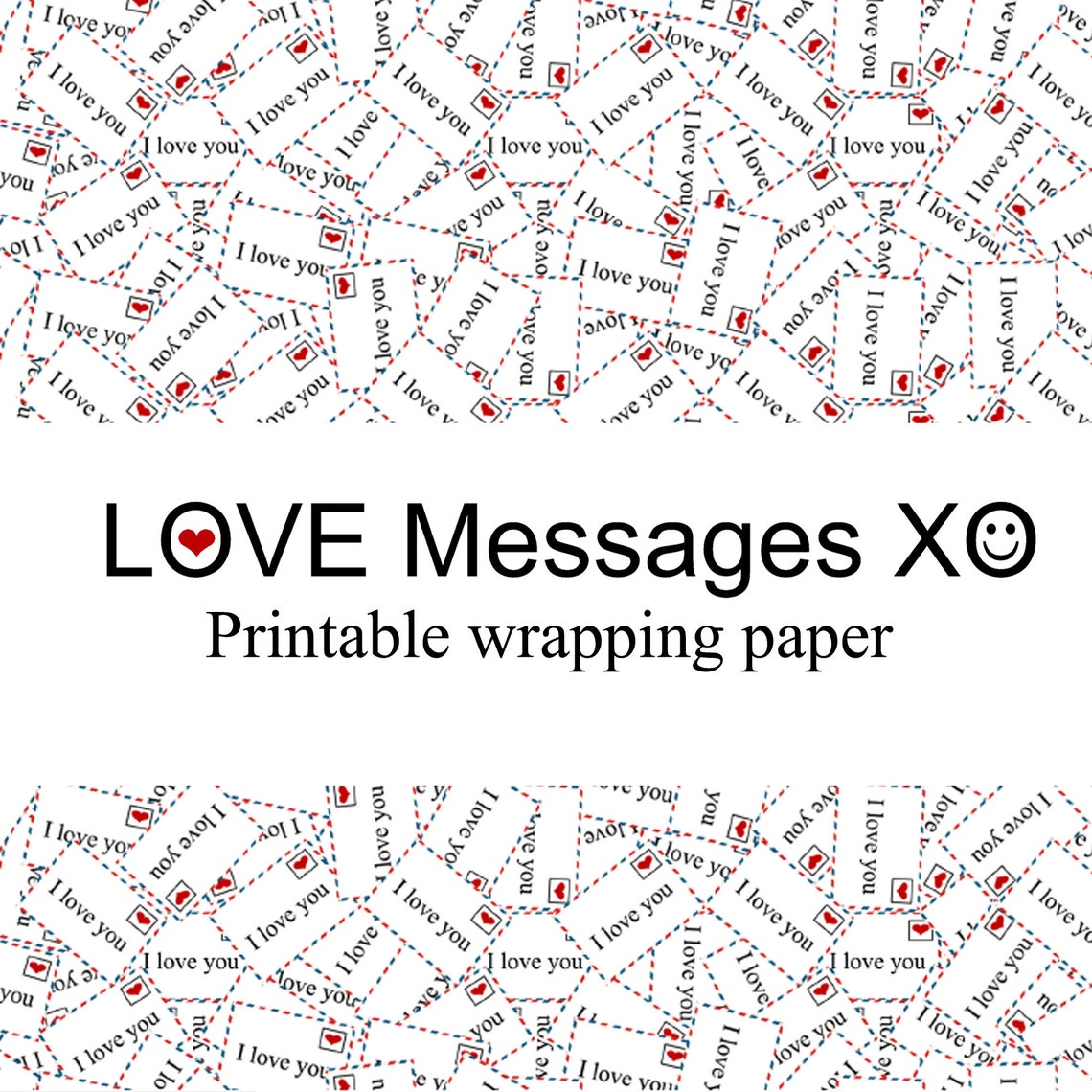 Printable Wrapping Paper I Love You Postcard Gift Wrap for - Etsy