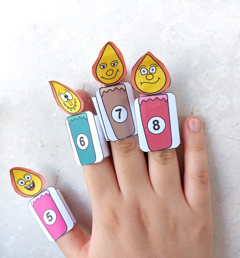 Printable Hanukkah Nine Candles Finger Puppets, Gift for Kids, Hanukkah ...