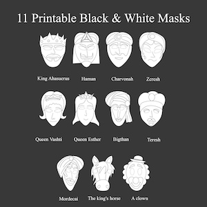 11 Printable Purim Masks, Black and White Templates and Coloring Pages ...
