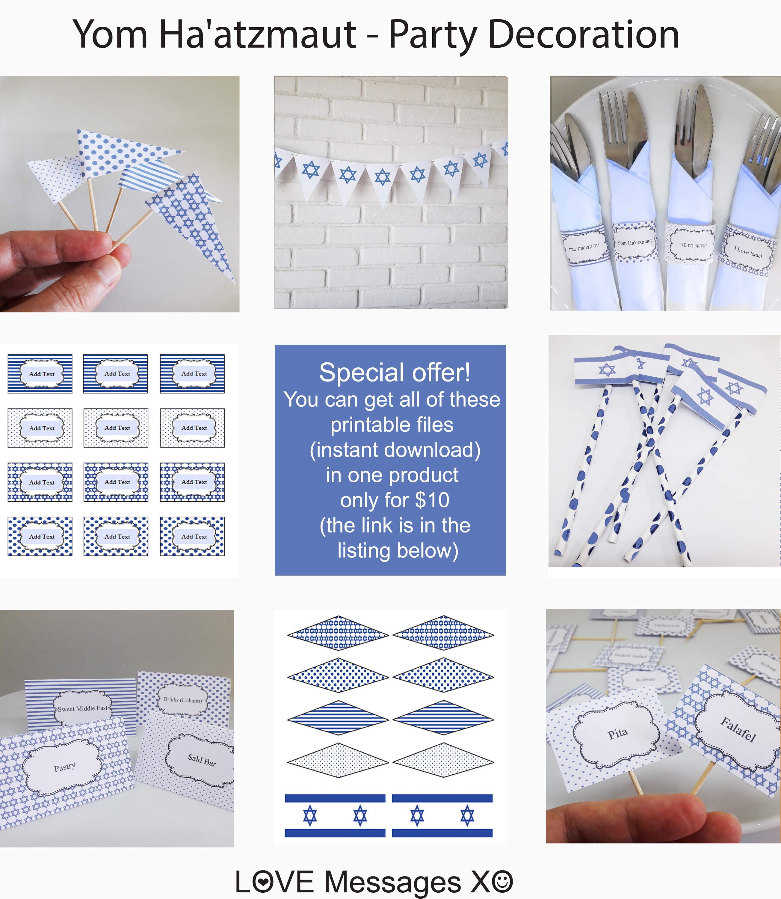 Yom Haatzmaut Printable Food Signs Israel Party Decorfood | Etsy