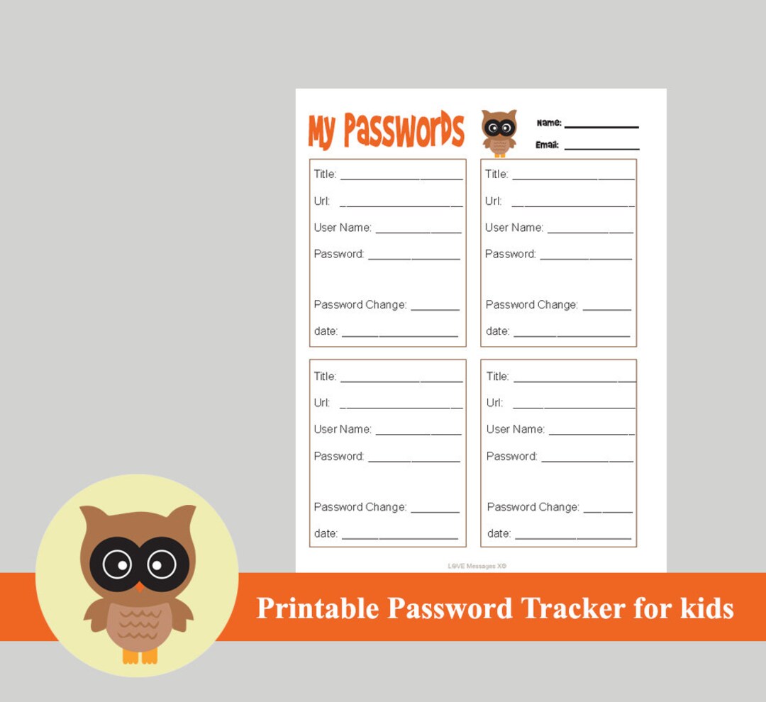 Password Tracker for Kids, Printable, Password Sheet, Password Logbook ...