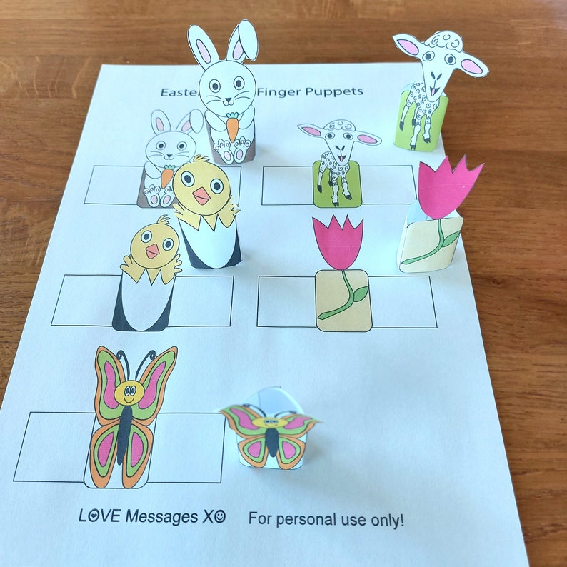 Printable Easter Finger Puppets for Kids, Bunny Lamb Chick Butterfly ...