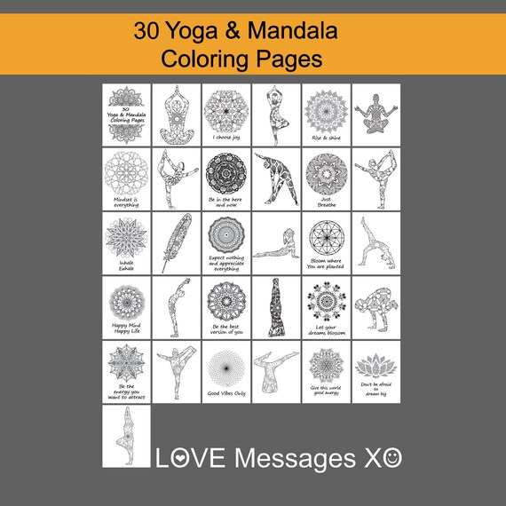 Mandala Coloring Book 30 Coloring Pages Printable Yoga | Etsy