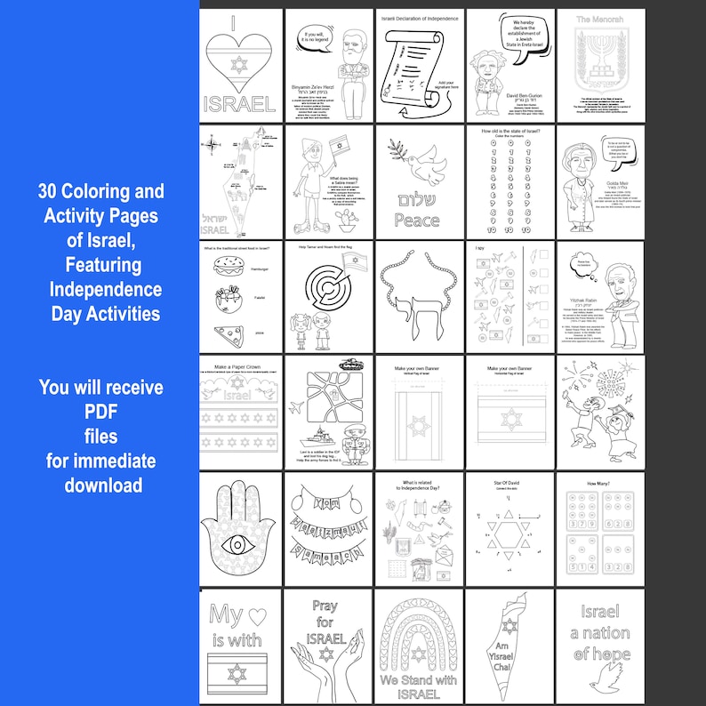 Printable Yom Ha'atzmaut Activity Pages and Crafts for Kids, 30 Pages ...