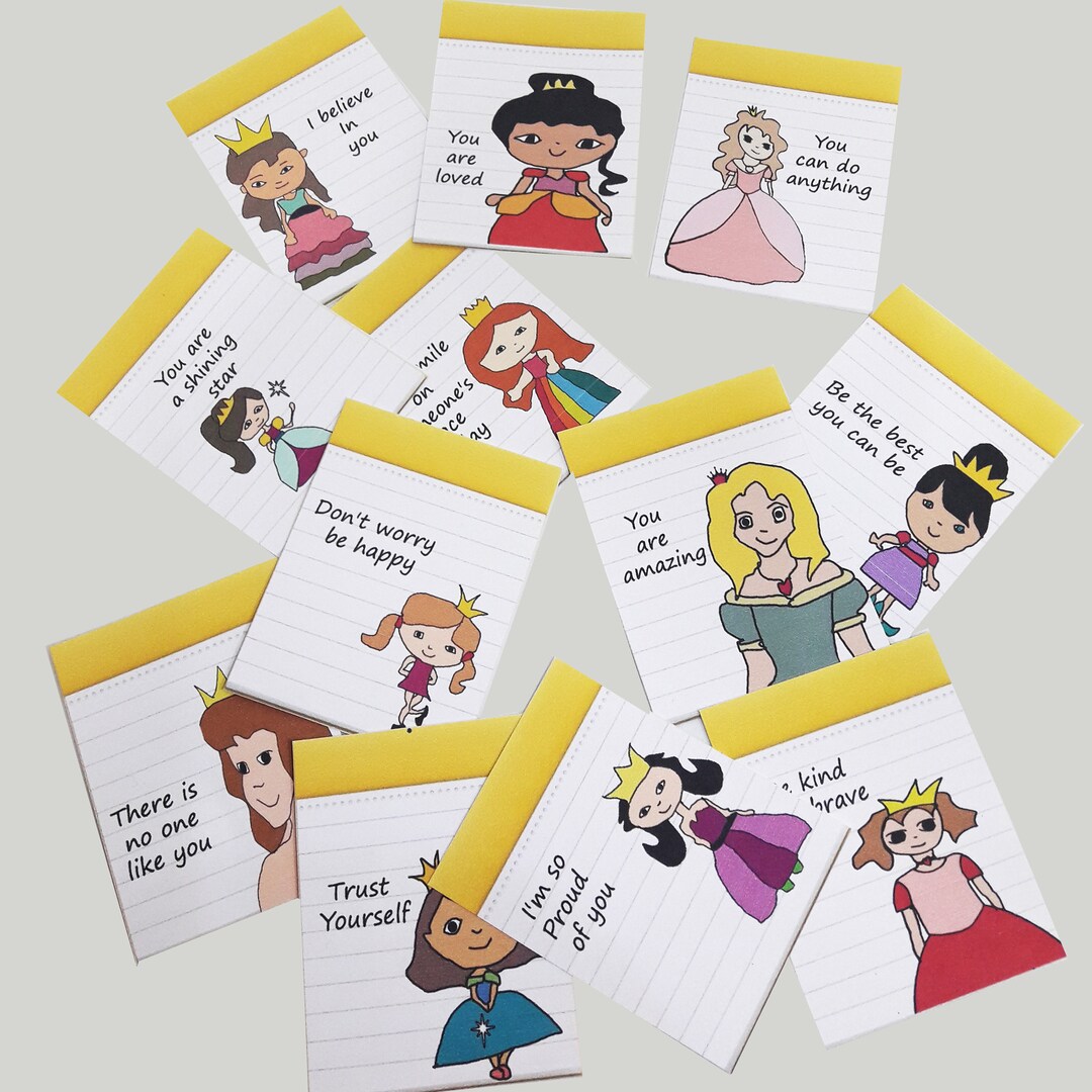 Princess Lunch Box Notes ,12 Lunch Cards, Instant Download, Girl Lunch ...