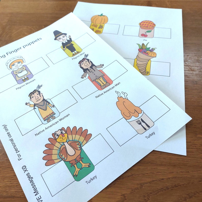 Thanksgiving Finger Puppets , Printable PDF, Instant Download ...