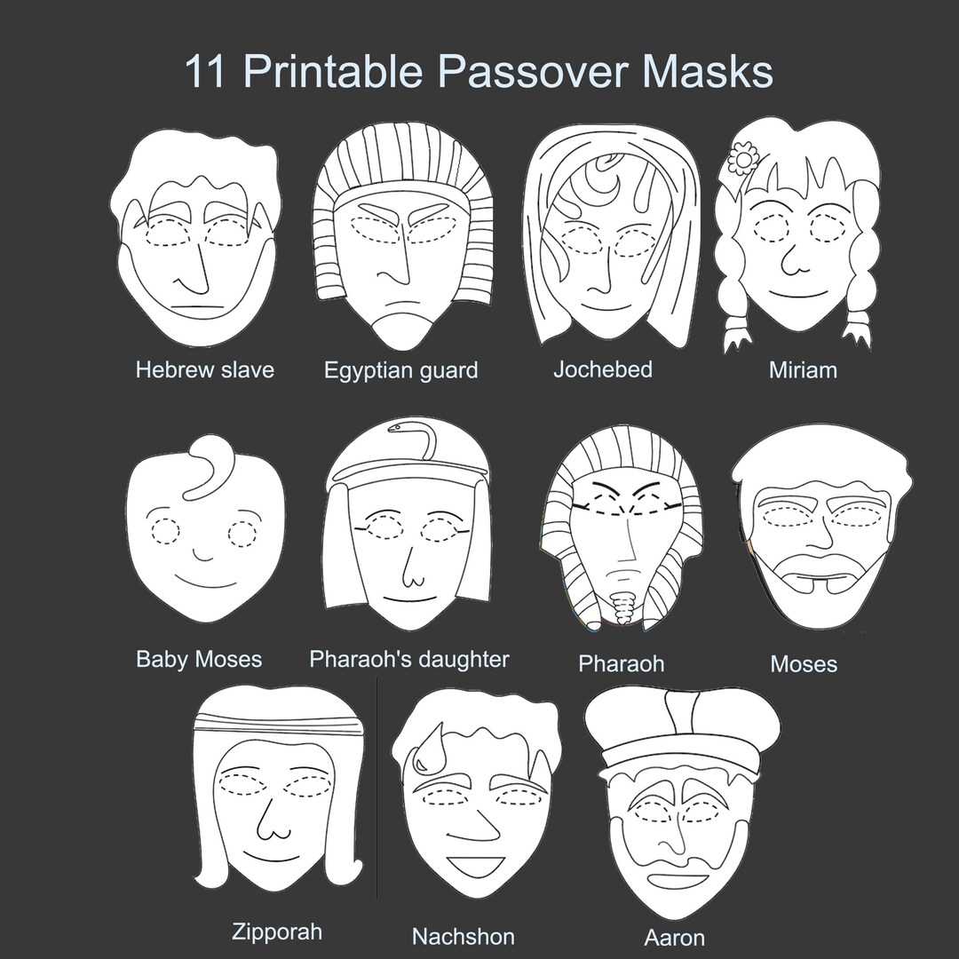 11 Printable Passover Masks, Black and White Templates and Coloring ...