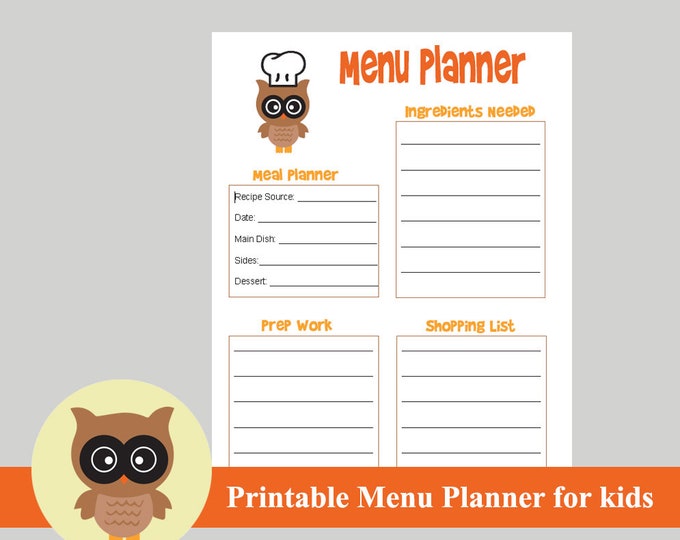 Menu Planner for Kids Printable Recipe Book Instant - Etsy