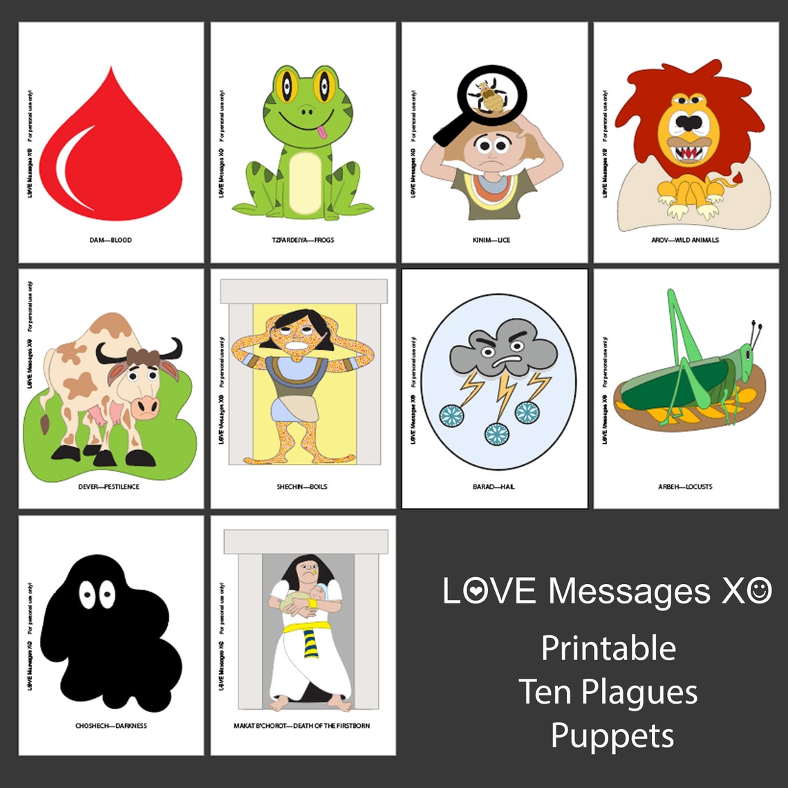 Printable Passover Puppets Characters and Ten Plagues - Etsy
