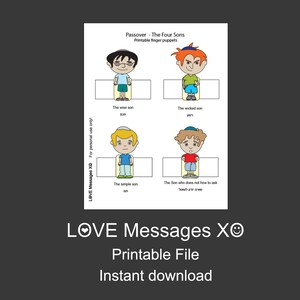 Printable Passover Four Sons Finger Puppets, Instant Download, Seder ...