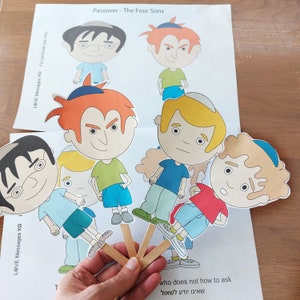 Printable Four Sons Puppets, Instant Download, Passover Download, Stick ...