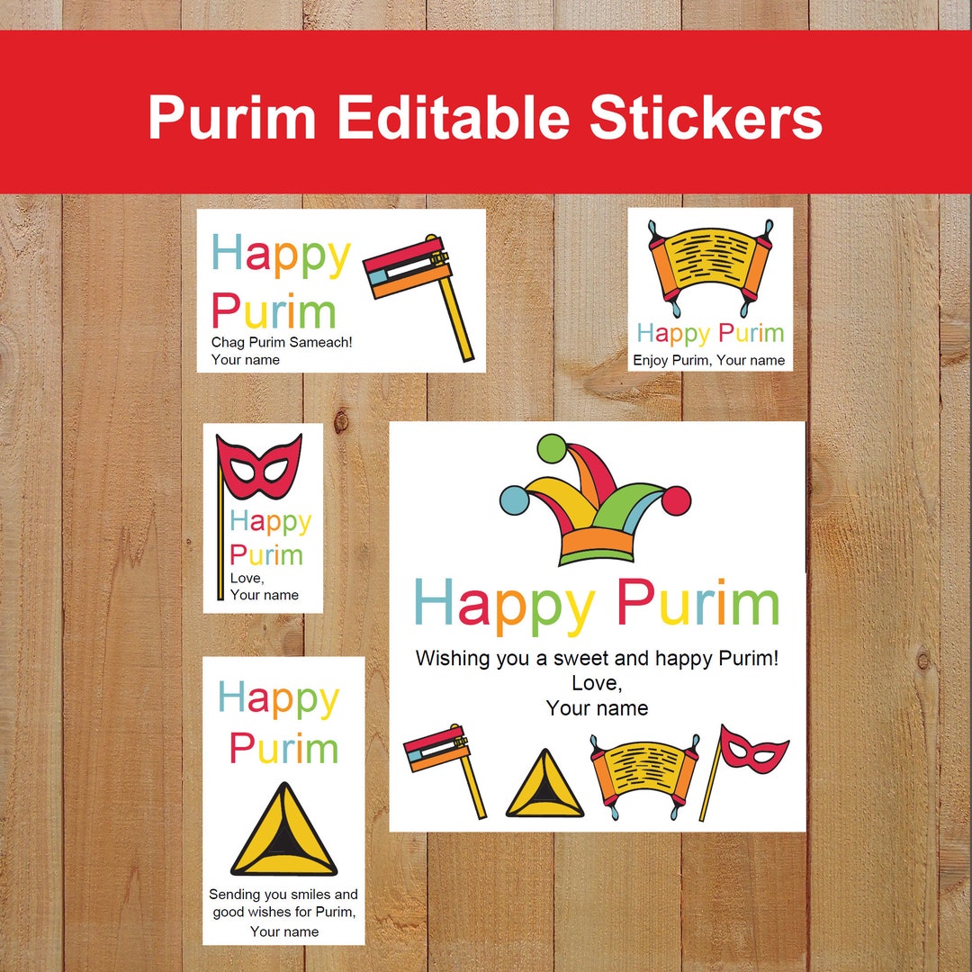 Purim Editable Stickers, Customizable Mishloach Manot Labels, Digital ...