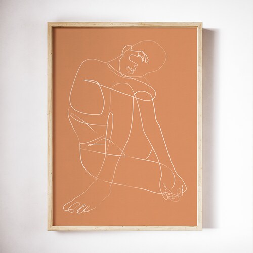 Minimalist Burnt Orange Rust Line Art Line Art Print Boho - Etsy