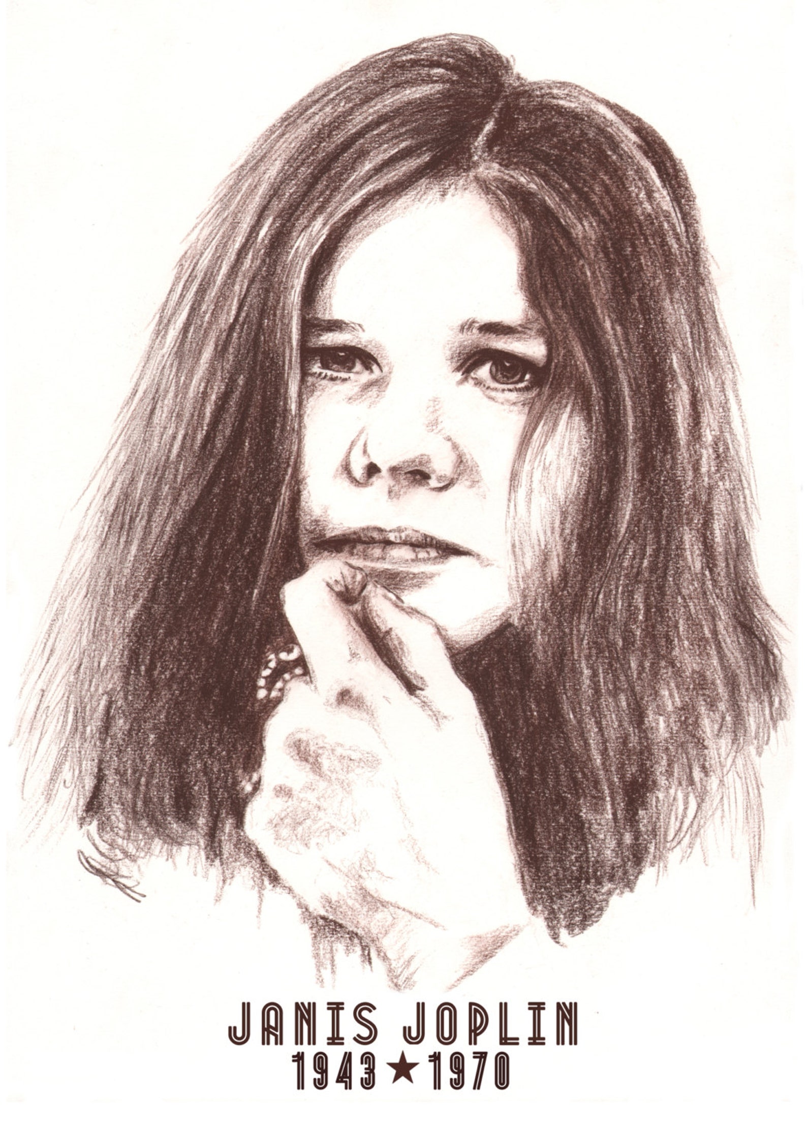 Janis Joplin: A3 -print - Hand Drawn Portrait Signed by Artist - (black ...