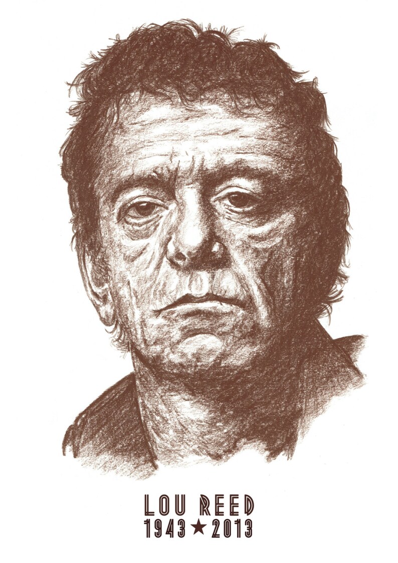 Lou Reed: A3 print Hand Drawn Portrait Signed by Artist black on Sepia ...