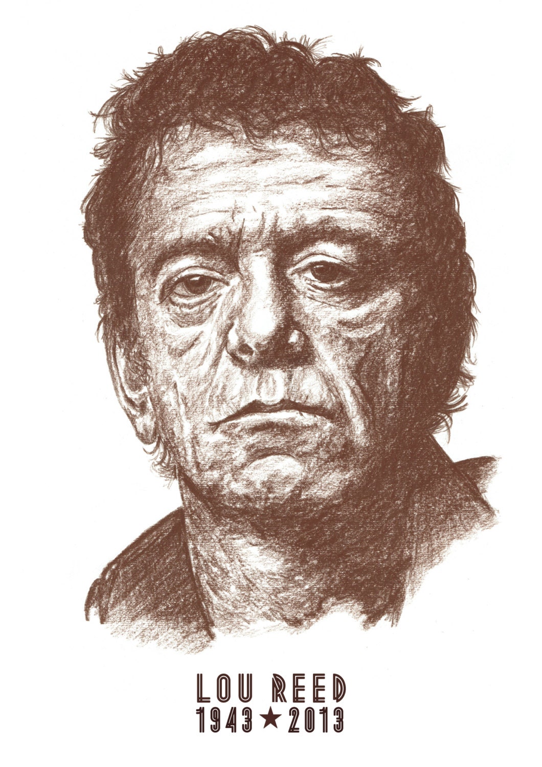 Lou Reed: A3 print Hand Drawn Portrait Signed by Artist black on Sepia ...