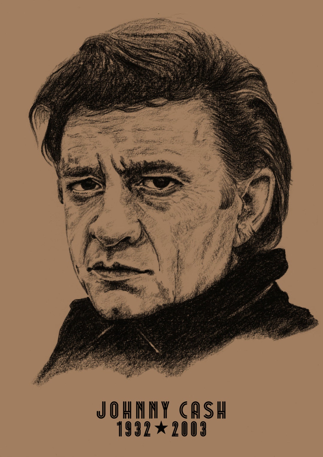 Johnny Cash -- A3 -print - Hand Drawn Portrait Signed by Artist ...