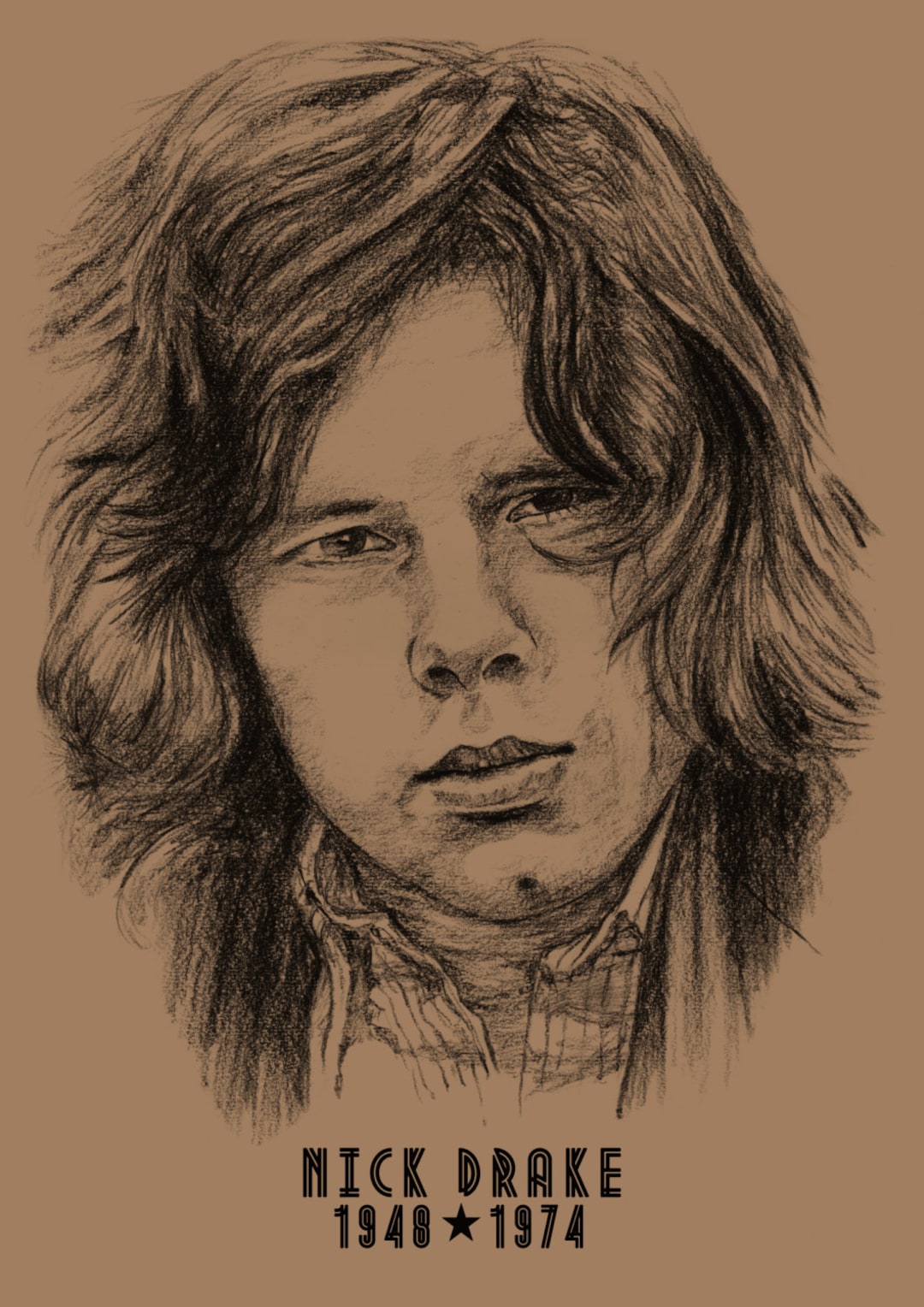 Nick Drake: A3 -print - Hand Drawn Portrait Signed by Artist - (black ...