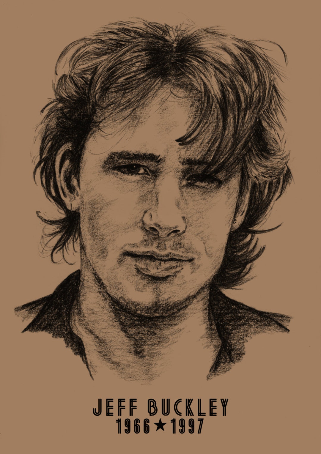 Jeff Buckley: A3 -print - Hand Drawn Portrait Signed by Artist - (black ...